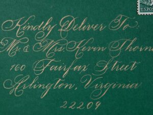 Real Wedding Stationery Suite: Green Velvet & Gold Calligraphy - Laura ...