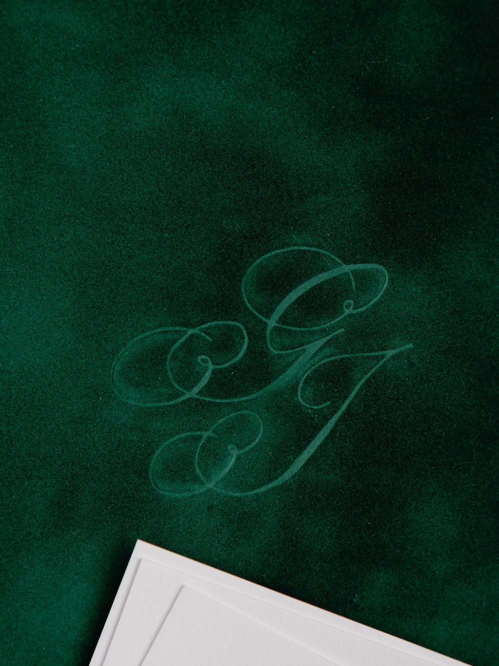 Real Wedding Stationery Suite: Green Velvet & Gold Calligraphy - Laura ...